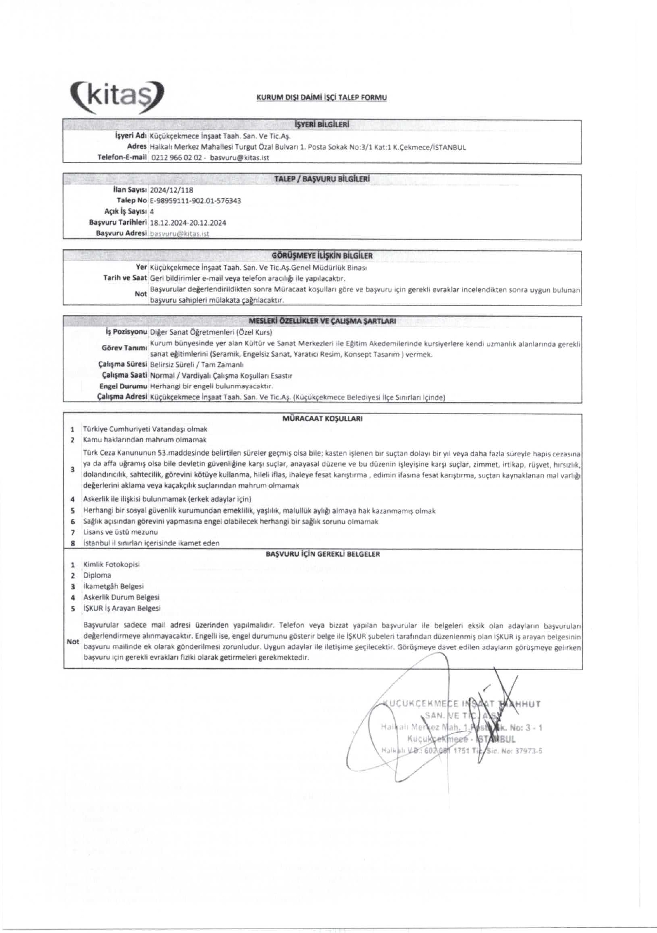 İstanbul Küçükçekmece İnşaat 4 İşçi Alacak - Memurlar.Net